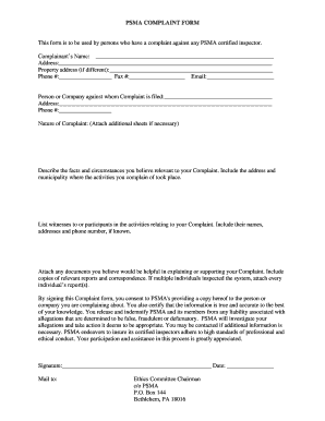 Fillable Online PSMA COMPLAINT FORM Fax Email Print - pdfFiller