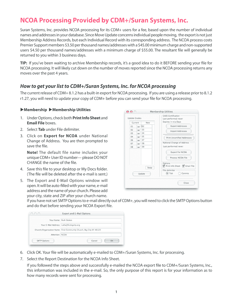 Fillable Online NCOA Processing Provided by CDMSuran Systems Inc NCOA ...