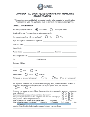 Fillable Online Questionnaire Short Form Fax Email Print - pdfFiller