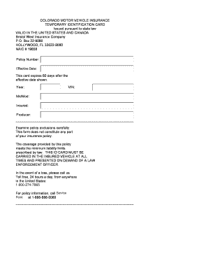 Fillable Online COLORADO MOTOR VEHICLE INSURANCE TEMPORARY ...