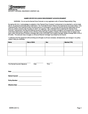 Fillable Online 40090 FL Driver Exclusion Endorsementdocx Fax Email ...