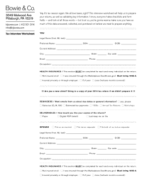 Fillable Online Tax Return Interview Worksheet - kjbowiecom Fax Email ...
