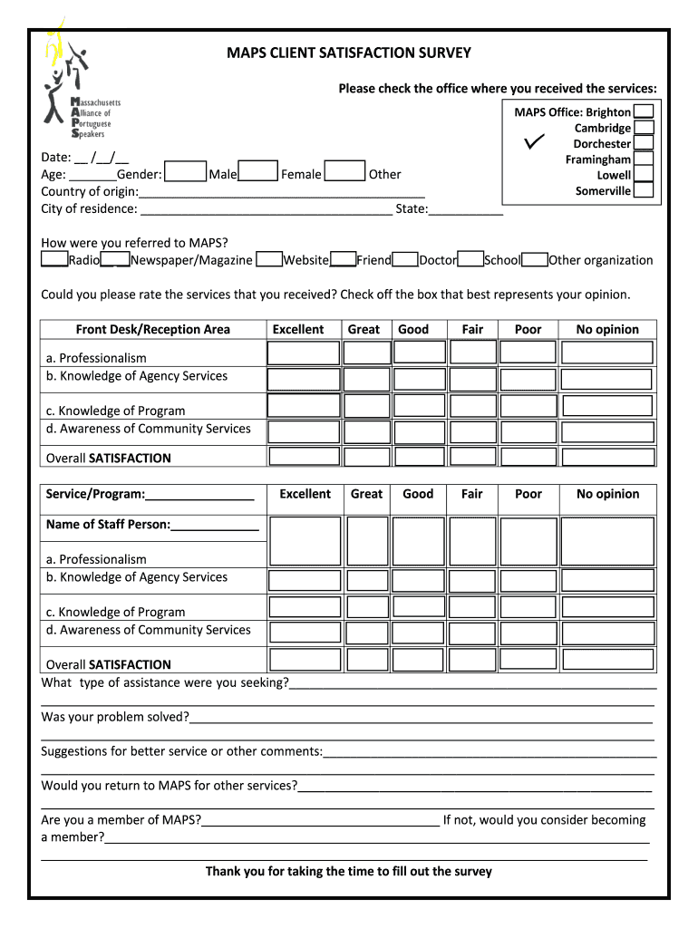 Fillable Online maps-inc MAPS CLIENT SATISFACTION SURVEY Fax Email ...
