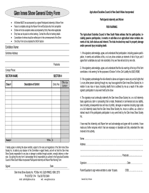 Fillable Online Glen Innes Show General Entry Form Agricultural Fax ...