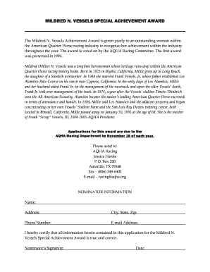 Fillable Online Mildred N Vessels Nomination Form Fax Email Print ...