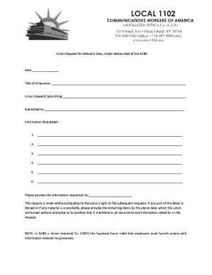 Fillable Online Union Request for Relevant Data, Under Section 8a5 of ...