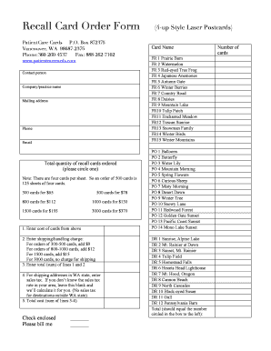 Fillable Online Recall Card Order Form Fax Email Print - pdfFiller