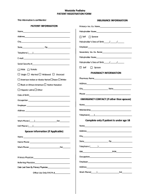 Fillable Online Westside Podiatry PATIENT REGISTRATION FORM This ...