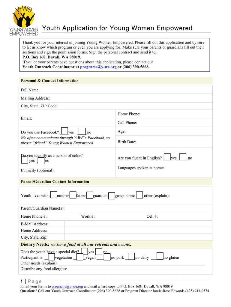 Fillable Online youngwomenempowered Y-we Youth Applicationdoc Fax Email ...
