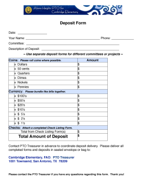 Fillable Online cambridgepto Cambridge PTO Deposit Form - cambridgepto ...