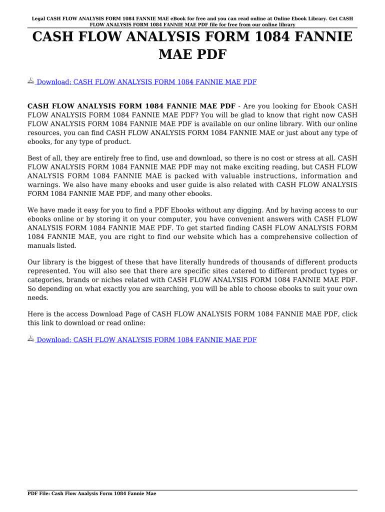 Fillable Online marouane CASH FLOW ANALYSIS FORM 1084 FANNIE PDF - Fax ...