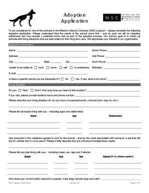 Fillable Online Adoption Application - Nikeno039s Second Chances Fax ...