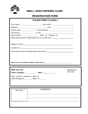 Fillable Online SMALL SIDED REFEREE CLINIC REGISTRATION FORM Fax Email ...