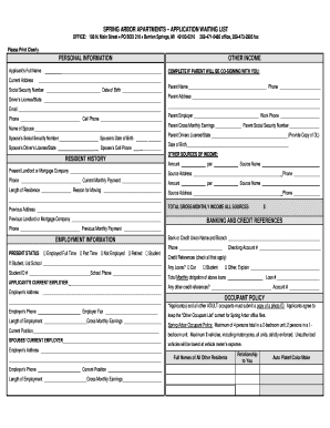 Fillable Online SPRING ARBOR APARTMENTS RENTAL APPLICATION Fax Email ...