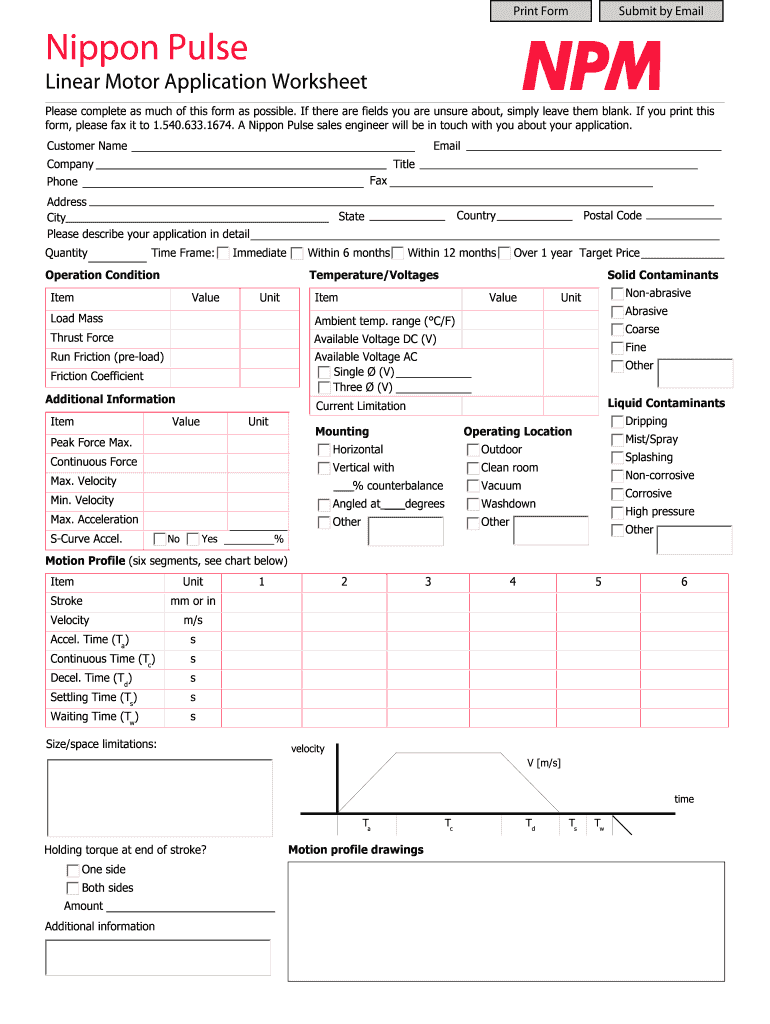 Fillable Online Linear Motor Application Worksheet - Nippon Pulse Fax ...