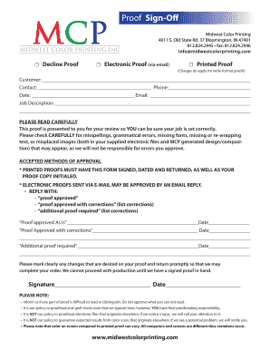 Fillable Online Proof Sign-Off - midwestcolorprinting Fax Email Print - pdfFiller