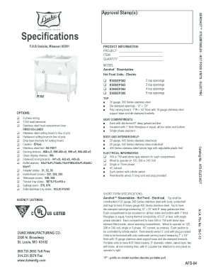 Fillable Online Duke Aerohot Steamtable EP302 EP304 EP305 Spec Sheet ...