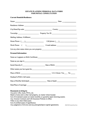 Fillable Online Intake Form - Estate Planningpdf Fax Email Print ...
