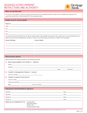 Fillable Online DeceASeD eSTATe PAymeNT INSTrucTIoNS AND AuTHorITy Fax ...