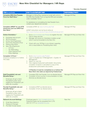 Fillable Online New Hire Checklist for Managers / HR Reps Fax Email ...