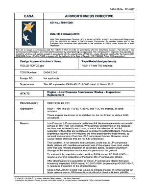 Fillable Online : 20140031 EASA AIRWORTHINESS DIRECTIVE AD No Fax Email ...