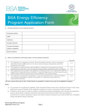 Fillable Online BSA Energy Efficiency Program Application Form Fax ...