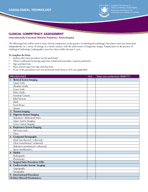 Fillable Online RADIOLOGICAL TECHNOLOGY CLINICAL COMPETENCY ASSESSMENT ...