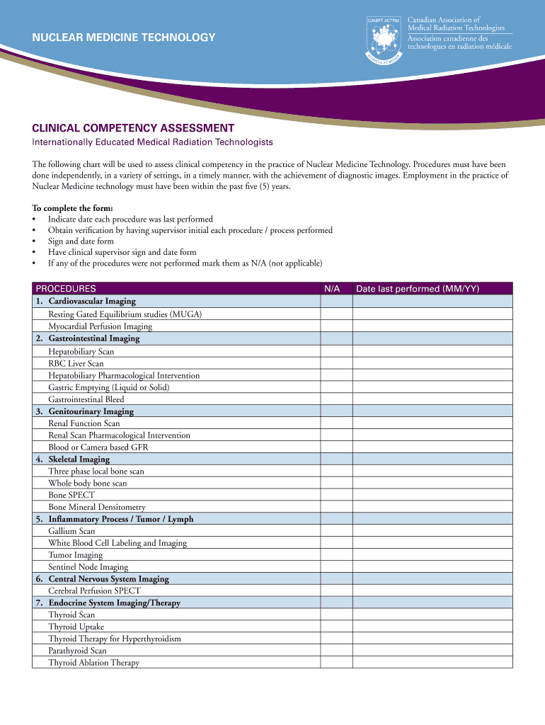 Fillable Online NUCLEAR MEDICINE TECHNOLOGY CLINICAL COMPETENCY ...