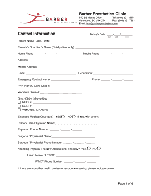 Fillable Online Barber Prosthetics Clinic Patient Form Fax Email Print ...