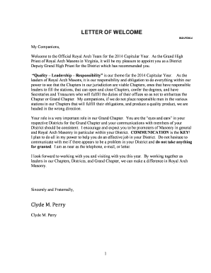 Fillable Online virginiaroyalarch LETTER OF WELCOME Clyde M Perry ...
