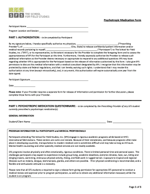 Fillable Online fieldstudies Psychotropic Medication Form ...