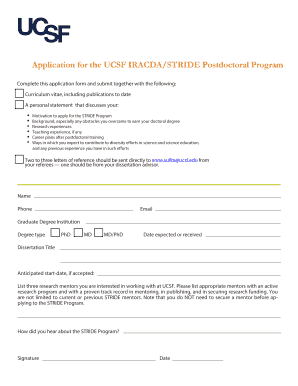 Fillable Online postdocs ucsf Application for the UCSF IRACDA/STRIDE ...