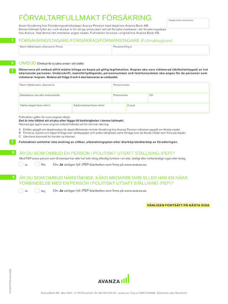 Fillable Online avanza Depnummer hos Avanza Fax Email Print - pdfFiller