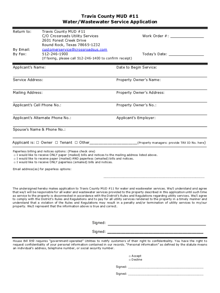 Fillable Online bTravis Countyb MUD11 Agreement - Crossroads Utility ...