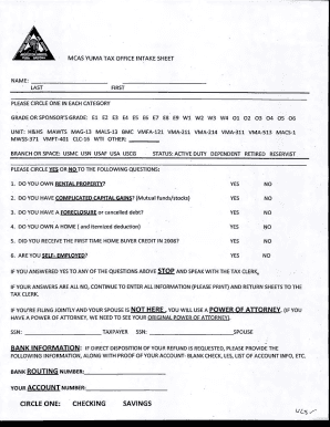 Fillable Online MCAS YUMA TAX OFFICE INTAKE SHEET LAST fiRST GRADE OR ...