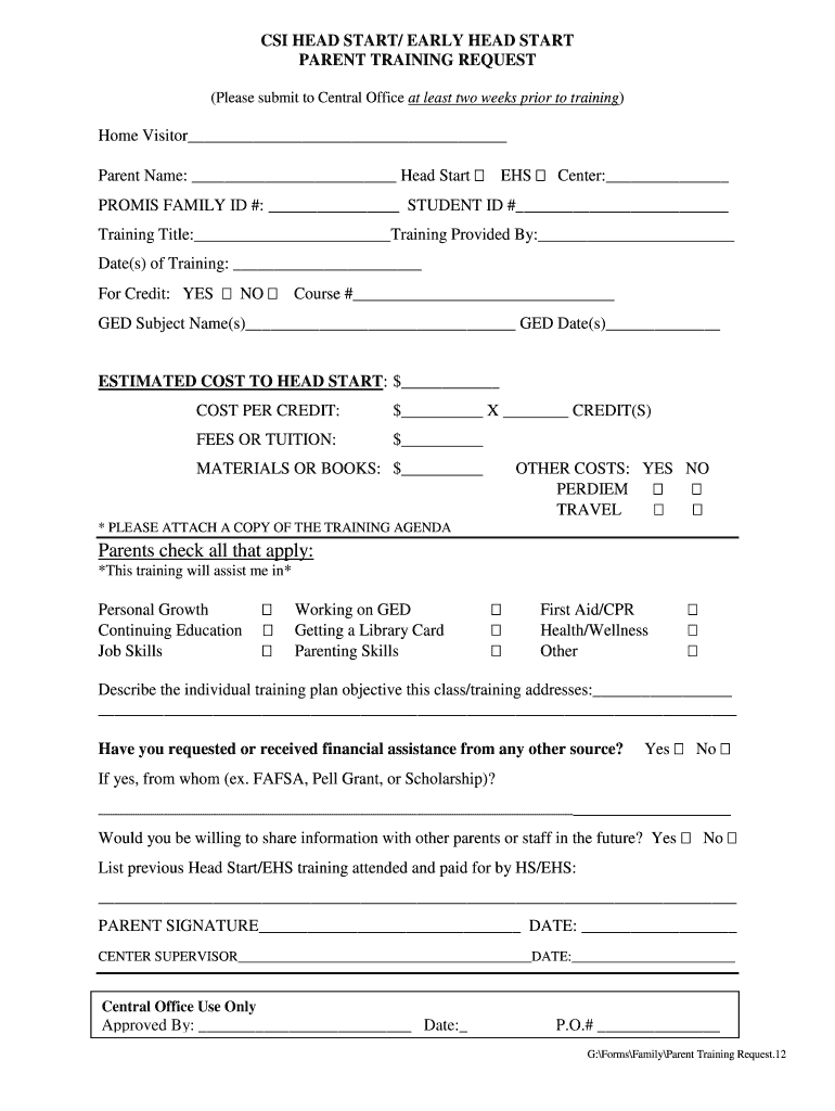 Fillable Online headstart csi CSI HEAD START EARLY HEAD START PARENT ...