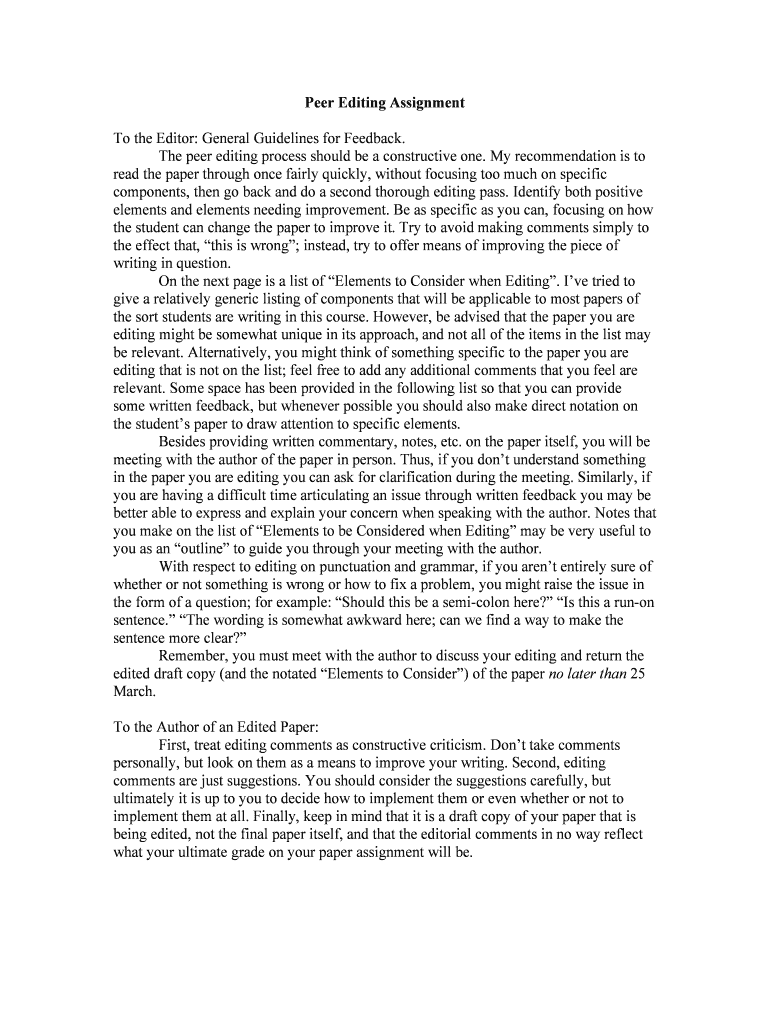 Fillable Online Peer Editing Assignment - University of Alberta Fax Email Print - pdfFiller