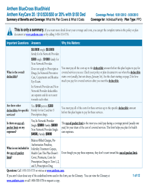 Fillable Online Anthem KeyCare 20 / $10/$30/$50 or 20% with $150 Ded ...