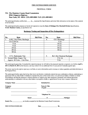 Fillable Online manisteecrc FIRE EXTINGUISHER SERVICE PROPOSAL FORM TO ...