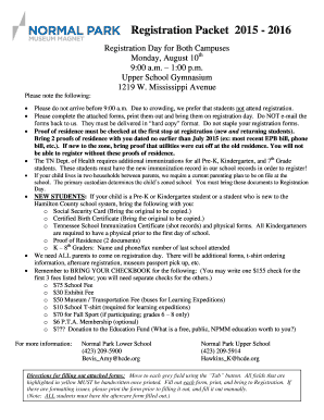 Fillable Online Registration Packet 2015 2016 Registration Day for Both ...