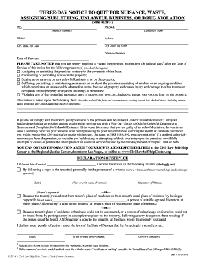 Fillable Online THREE-DAY NOTICE TO QUIT FOR NUISANCE WASTE ASSIGNING ...