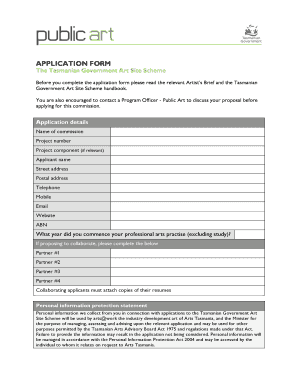 Fillable Online arts tas gov APPLICATION FORM The Tasmanian Government ...