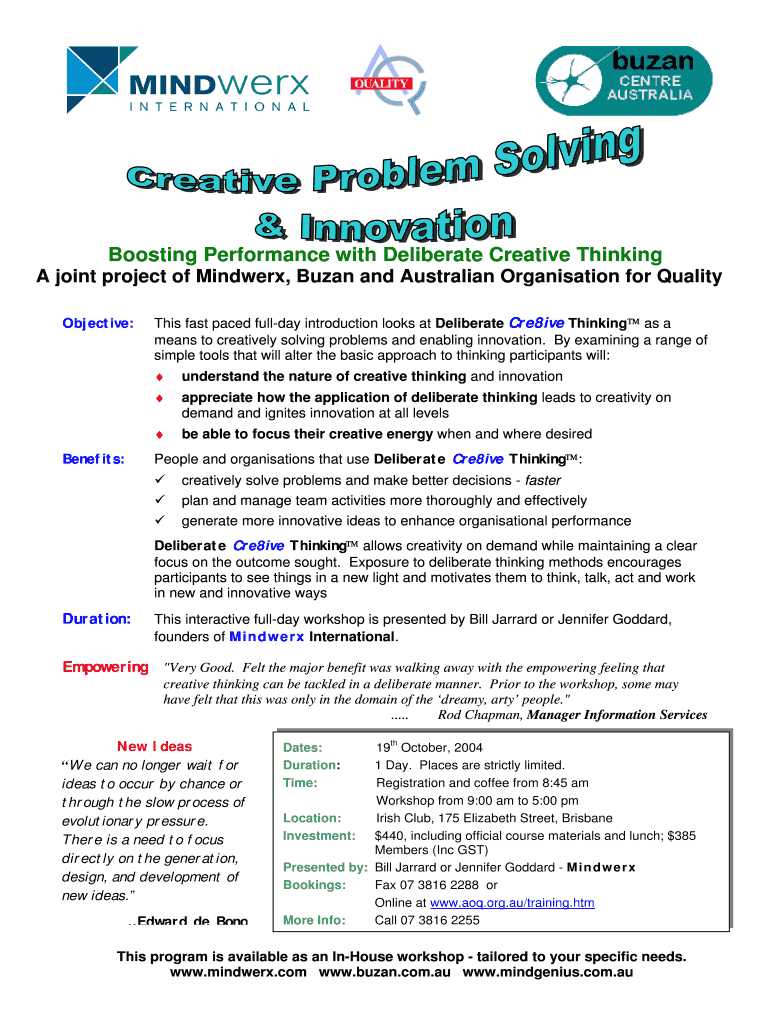 Fillable Online Boosting Performance with Deliberate Creative Thinking ...