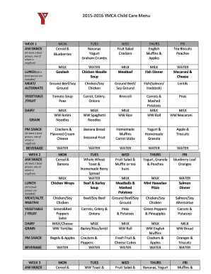 Fillable Online 2015-2016 YMCA Child Care Menu - ymcahrmnsca Fax Email ...
