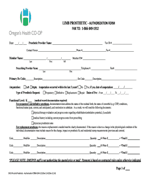Fillable Online LIMB PROSTHETIC - AUTHORIZATION FORM FAX TO 1-866-349 ...