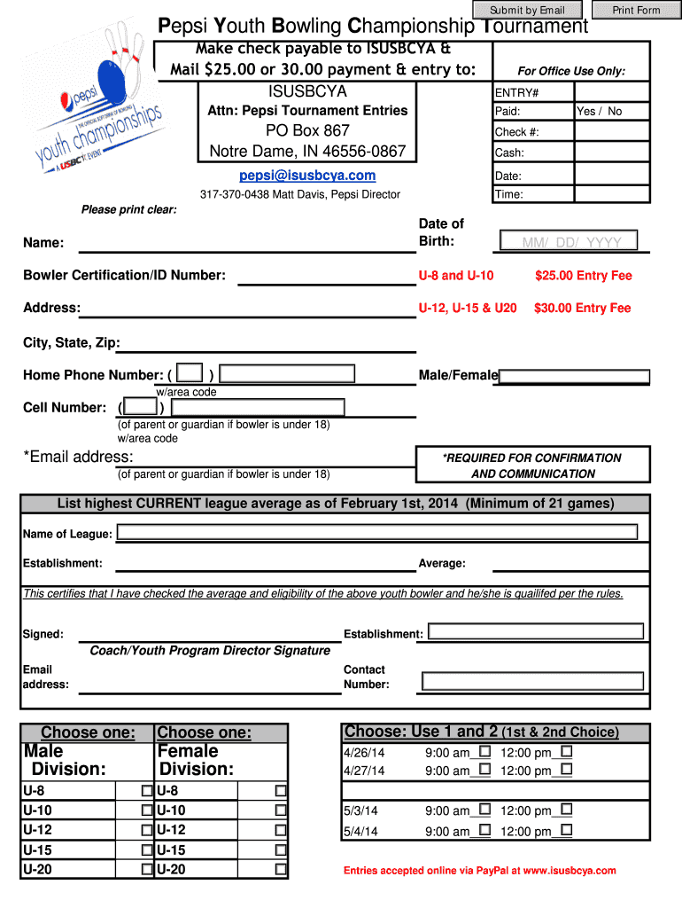 Fillable Online 2014 Pepsi Entry Formxls Fax Email Print - pdfFiller