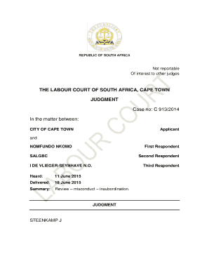 Fillable Online IN THE LABOUR COURT OF SOUTH AFRICA (HELD AT ... Fax ...