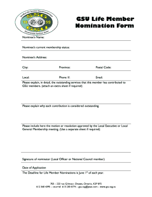 Fillable Online GSU Life Member Nomination Form Fax Email Print - pdfFiller