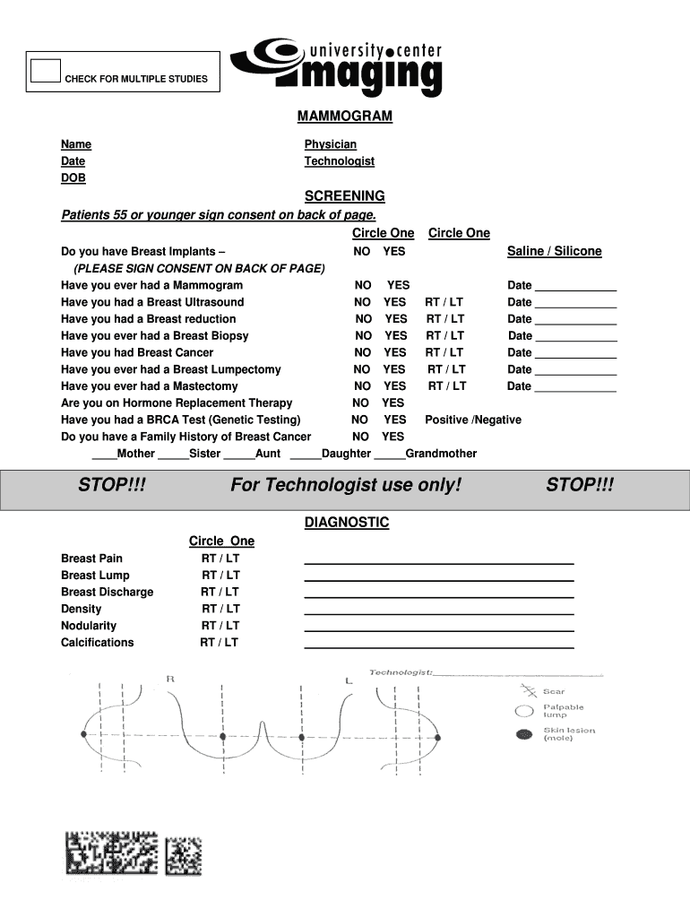 Fillable Online MAMMOGRAM - University Center Imaging Fax Email Print ...