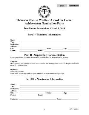 Fillable Online legal sla Achievement Nomination Form Fax Email Print ...